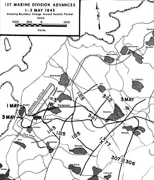 Pacific Wrecks - Map of Maeda Escarpment 25-29 April 1945 on Okinawa Island