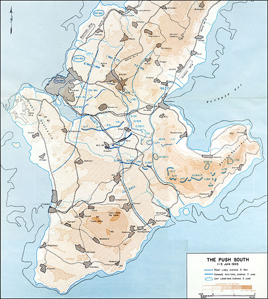Pacific Wrecks - Map The Push South 1-3 June 1945